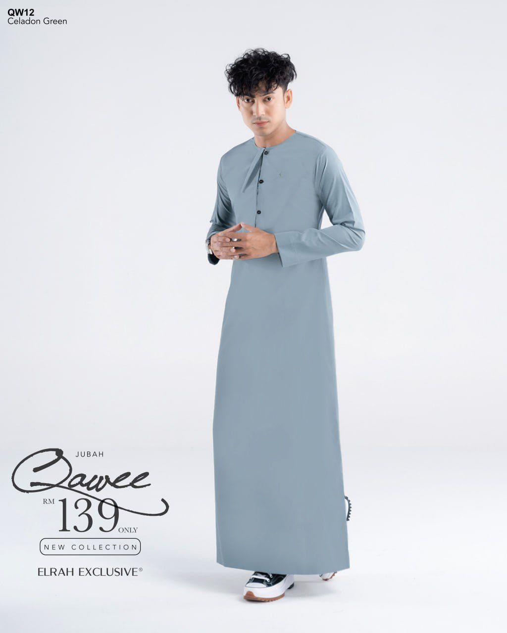 JUBAH QAWEE CELADON GREEN – Elrah Exclusive